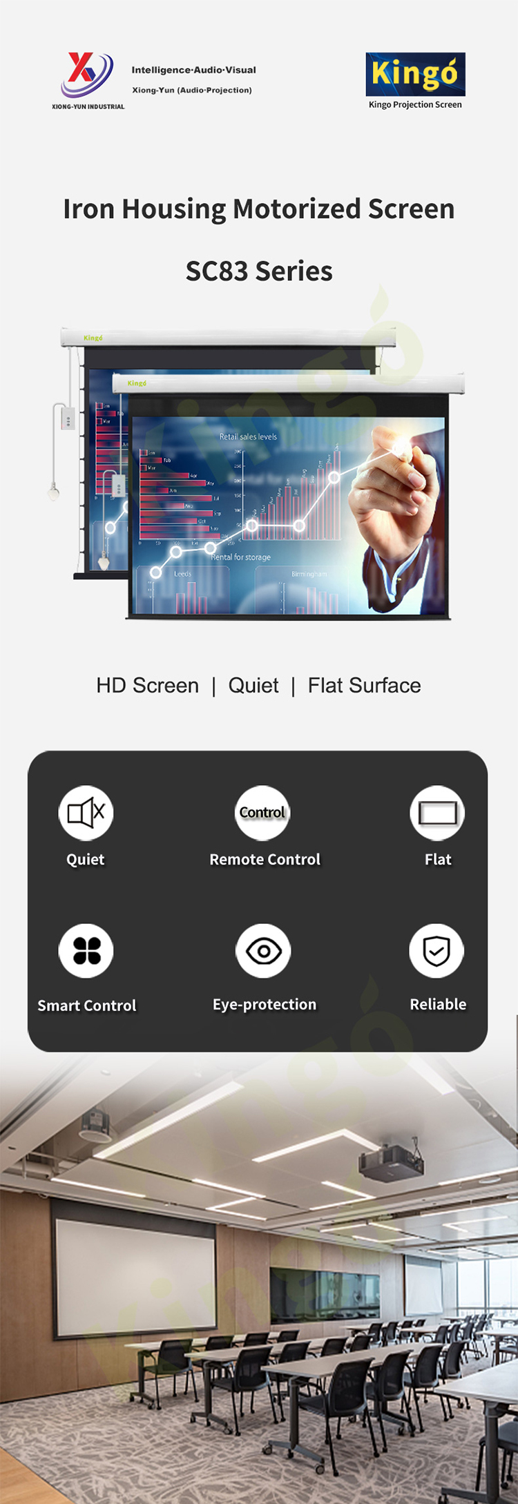 Commercial Iron motorized projector screen HD/4K tensioned remote ...