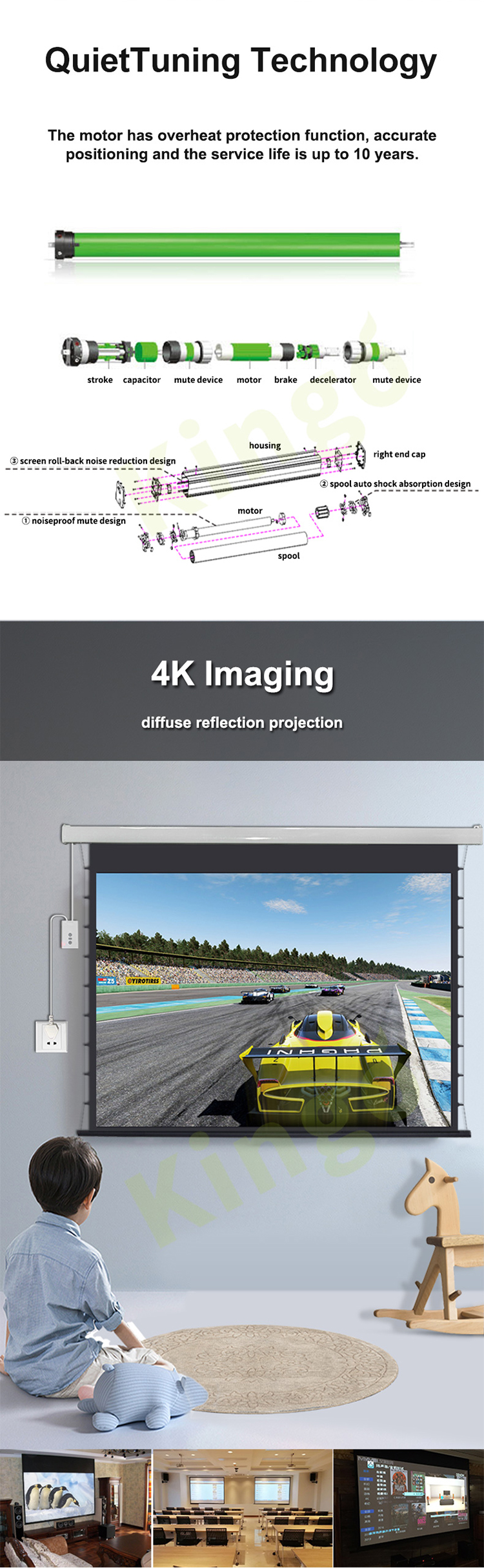 Commercial Iron motorized projector screen HD/4K tensioned remote ...