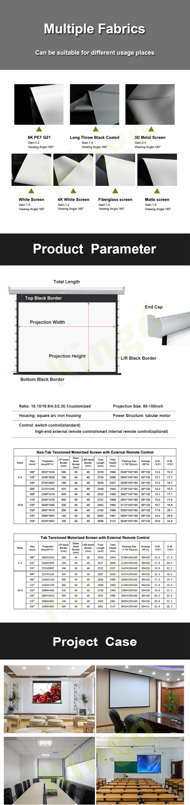 Commercial Iron motorized projector screen HD/4K tensioned remote ...